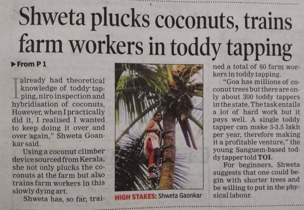 Salesian Alumni, Shweta Gaonkar, Goa's 'only' woman oddy tapper.